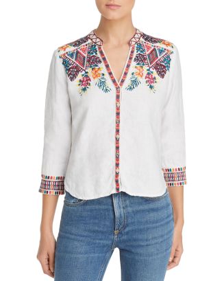 Johnny Was Quinn Linen Button Down Top | Bloomingdale's