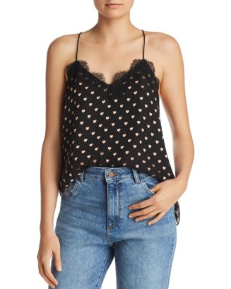 CAMI NYC The Racer Lace-Trimmed Heart-Pattern Camisole Top | Bloomingdale's