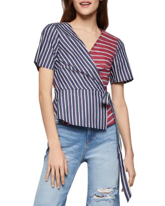 BCBGeneration Mixed Stripe Crossover Top | Bloomingdale's
