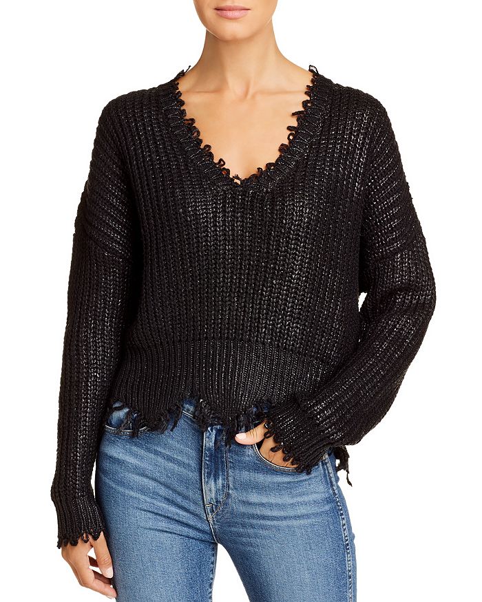 Elan Frayed-Edge V-Neck Sweater | Bloomingdale's