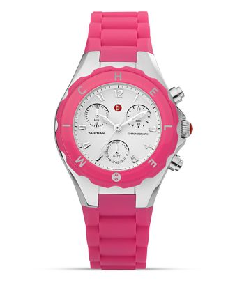 MICHELE Watch with Hot Pink Jelly Bean Strap, 35 mm | Bloomingdale's