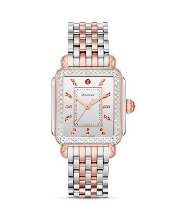 MICHELE Deco Pink Gold Rainbow Diamond Watch, 33mm x 35mm | Bloomingdale's