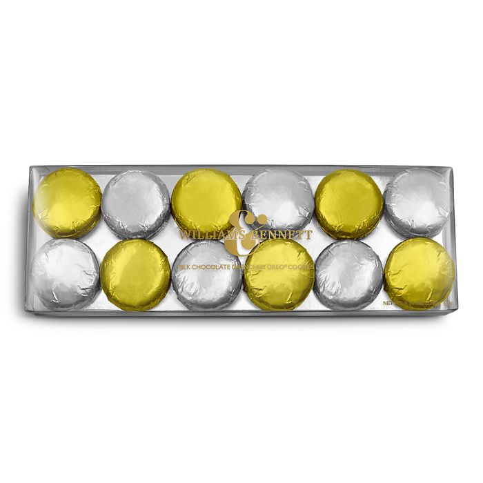 Williams & Bennett 12-Piece Chocolate Drenched Oreos, Silver & Gold ...