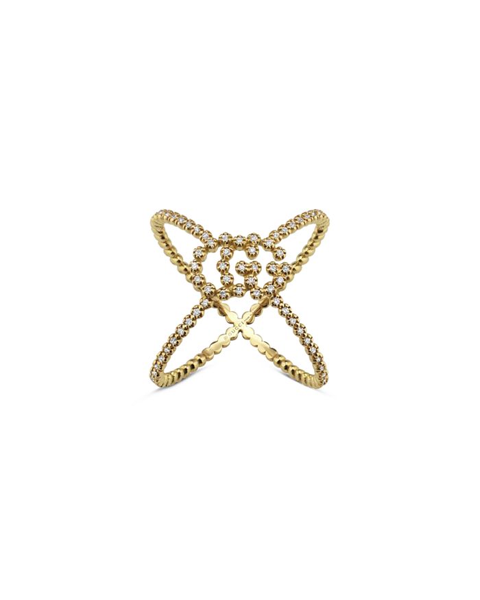 Gucci 18K Yellow Gold Running GG Diamond Crossover Statement Ring ...