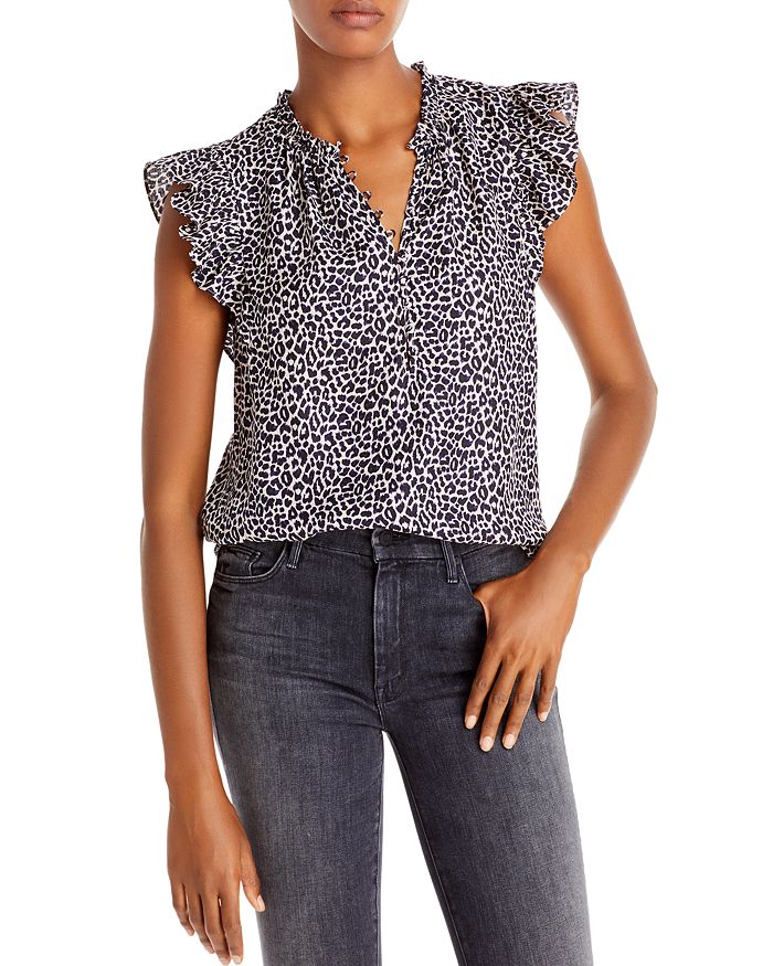 Rebecca Taylor Leopard Print Ruffled Top | Bloomingdale's