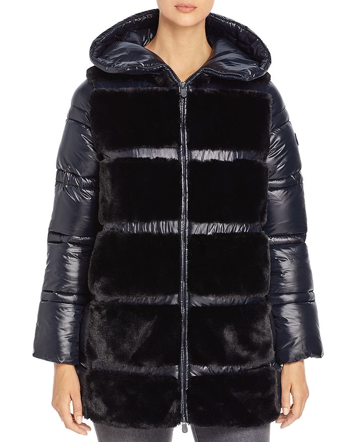 Save The Duck Fury Hooded Faux Fur Detail Coat | Bloomingdale's