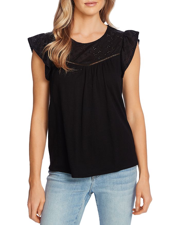 CeCe Eyelet Flutter Sleeve Knit Top | Bloomingdale's