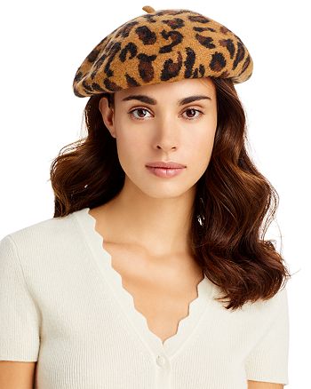 AQUA Leopard Print Beret - 100% Exclusive | Bloomingdale's