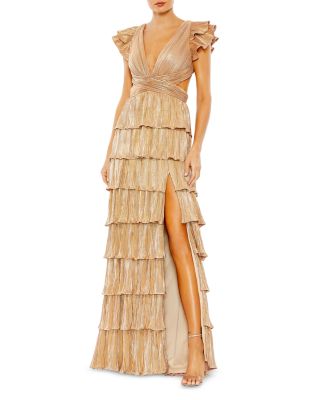 Click here for Mac Duggal Ruffle Tiered Criss Cross Lace Up Gown prices