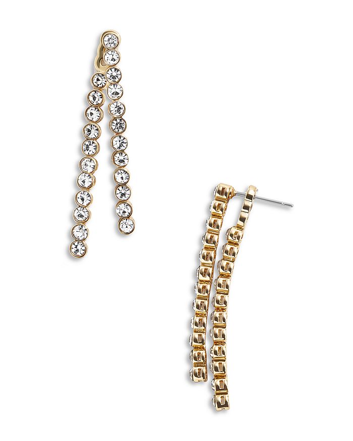 BAUBLEBAR Michelle Crystal Double Row Linear Drop Earrings in Gold Tone ...