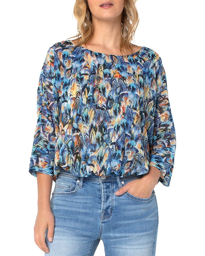 Liverpool Los Angeles Feather Print Tie Back Top | Bloomingdale's