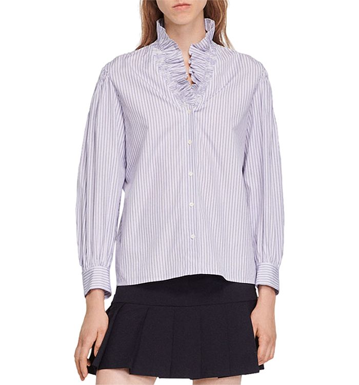 Sandro Keith Ruffled Striped Button Front Shirt | Bloomingdale's