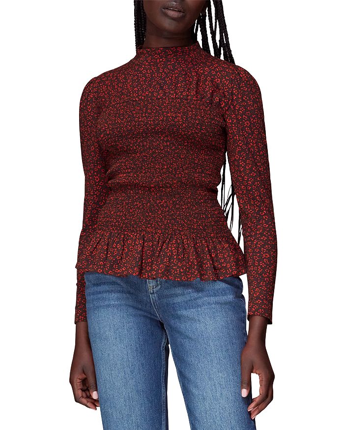Whistles Shirred High Neck Cotton Top | Bloomingdale's