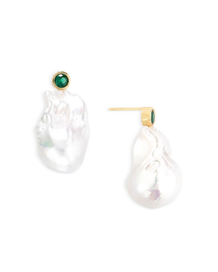 Shashi Cubic Zirconia And Baroque Cultured Freshwater Pearl Drop Earrings