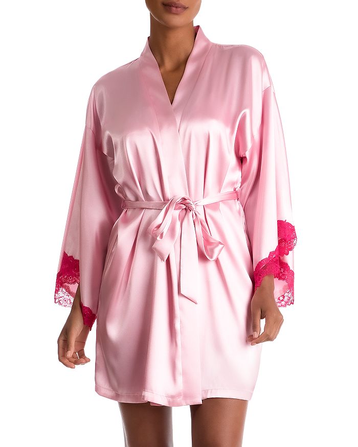 In Bloom by Jonquil Lace Trim Satin Robe | Bloomingdale's
