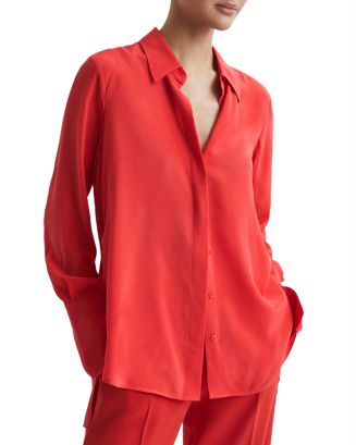 REISS Kia Button Front Silk Shirt | Bloomingdale's
