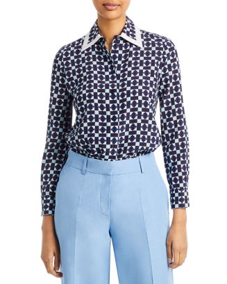 St. John Geometric Tile Print Blouse | Bloomingdale's