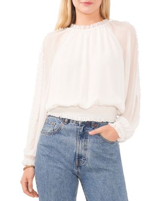 VINCE CAMUTO Smocked Waist Ruffle Sleeve Blouse | Bloomingdale's