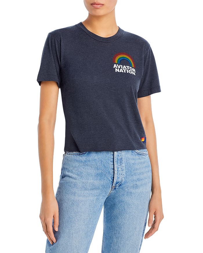 Aviator Nation Rainbow Cropped Crewneck Tee | Bloomingdale's