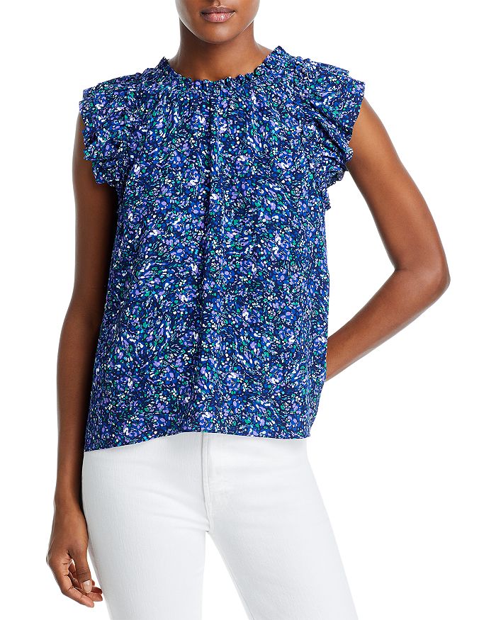 AQUA Ditsy Floral Print Ruffle Top - 100% Exclusive | Bloomingdale's
