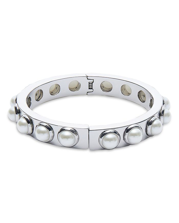 Lele Sadoughi Bubble Imitation Pearl Studded Bangle Bracelet in Silver Plated | Bloomingdale's