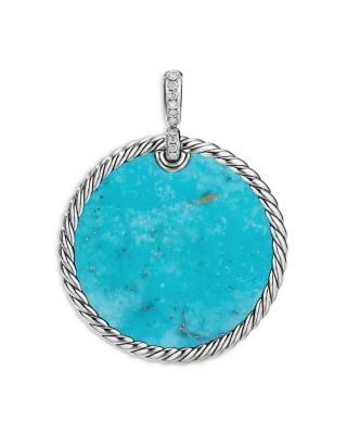 Sterling Silver DY Elements Turquoise Mother of Pearl Diamond Disc Pendant