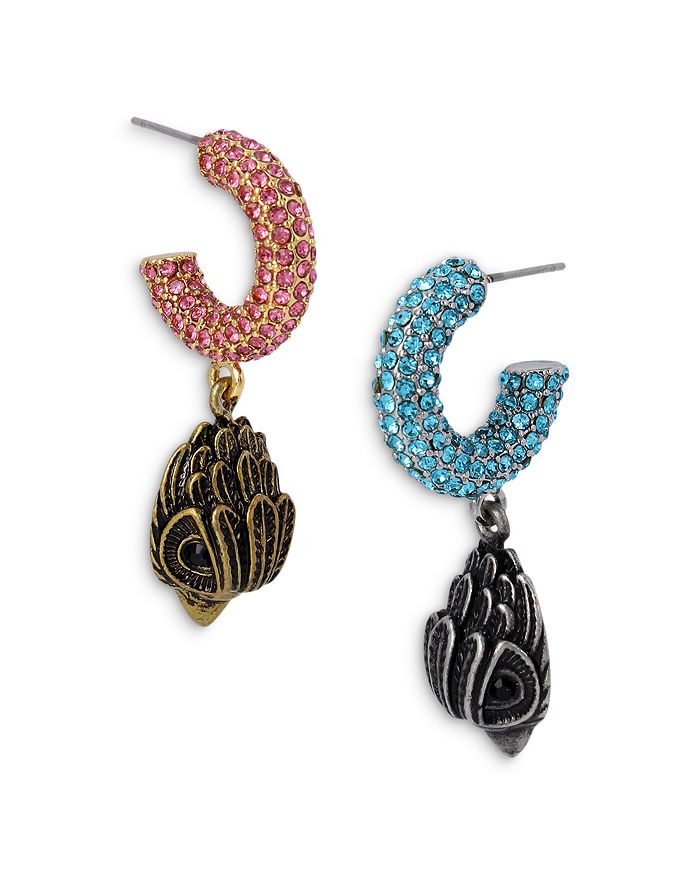 KURT GEIGER LONDON Eagle Charm Color Pavé Mismatch Huggie Hoop Earrings ...