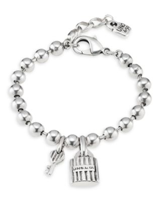 UNOde50 Sterling Silver-Plated Beaded Bracelet With A Padlock And Key Charms
