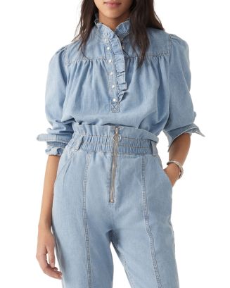 ba&sh Lilac Ruffled Denim Top | Bloomingdale's