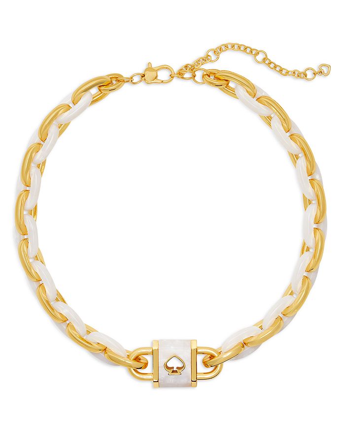 kate spade new york Lock and Spade White Padlock & Link Collar Necklace ...