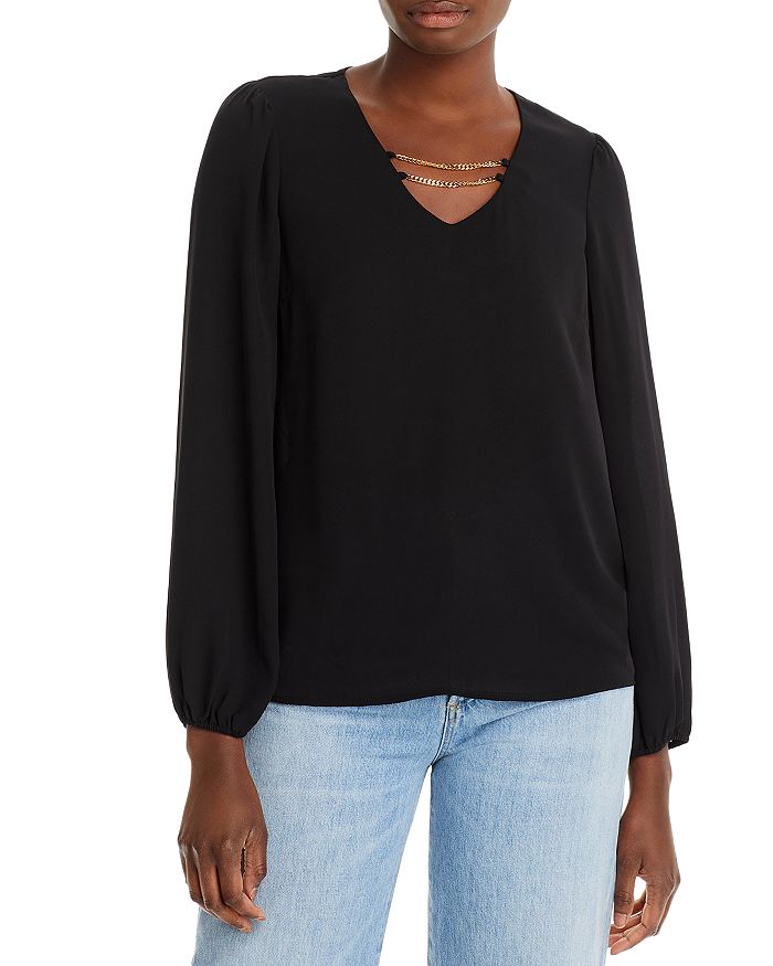 T Tahari Chain Strap V-Neck Blouse | Bloomingdale's