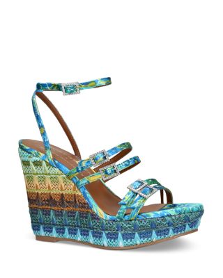 KURT GEIGER LONDON Women's Pierra Strappy Raffia Platform Wedge Sandals | Bloomingdale's