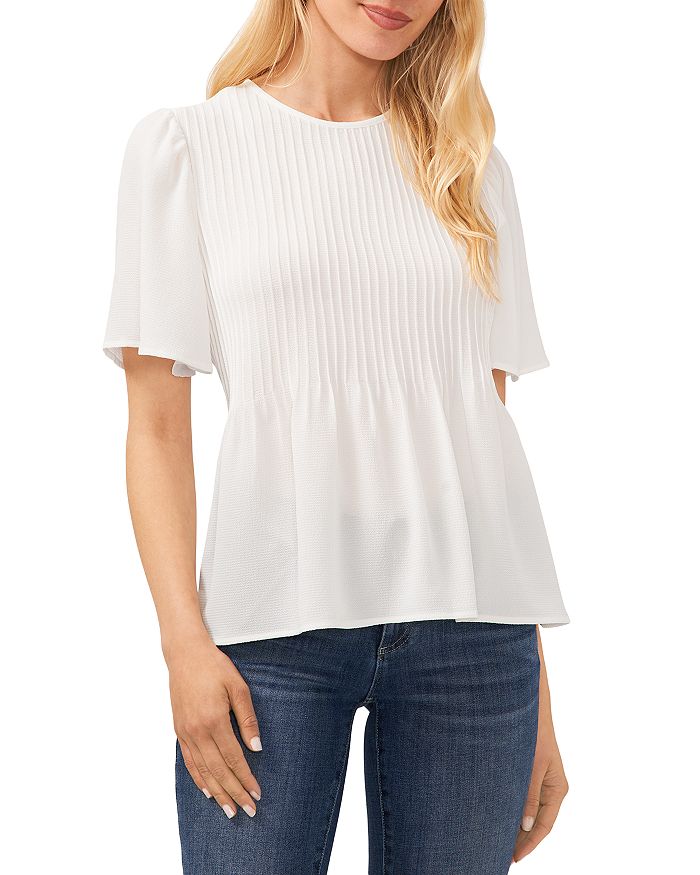 CeCe Pleated Flared Hem Top | Bloomingdale's