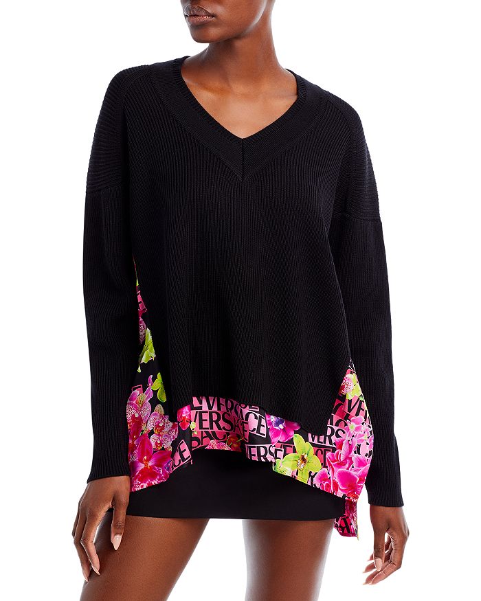 Versace Silk Panel Wool Sweater | Bloomingdale's