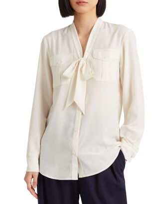 Ralph Lauren Long Sleeve Tie Neck Blouse | Bloomingdale's
