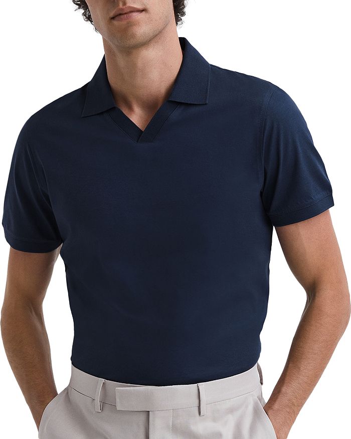 REISS Leeds Mercerized Knit Open Collar Short Sleeve Polo Shirt ...