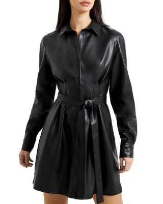 FRENCH CONNECTION Crolenda Belted Faux Leather Dress | Bloomingdale's
