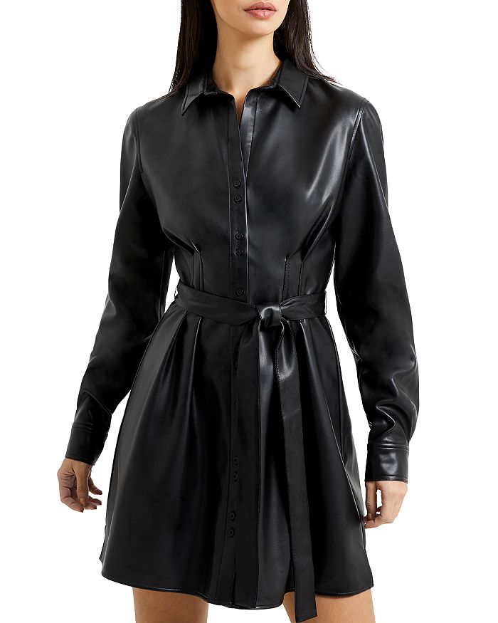 FRENCH CONNECTION Crolenda Belted Faux Leather Dress | Bloomingdale's