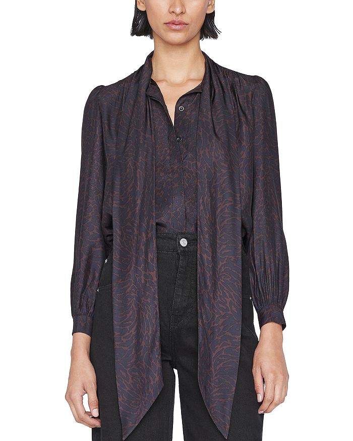 FRAME Femme Silk Tie Neck Blouse | Bloomingdale's