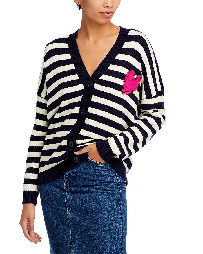 AQUA Heart Patch Stripe Cardigan - 100% Exclusive | Bloomingdale's