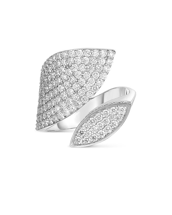 Roberto Coin 18K White Gold Petals Diamond Pavé Cuff Ring | Bloomingdale's