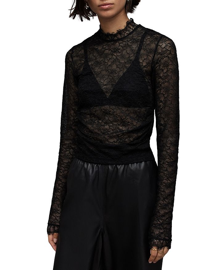 ALLSAINTS Francesco Mock Neck Lace Top | Bloomingdale's