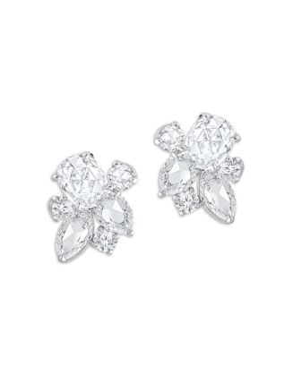 HARAKH Diamond Cluster Stud Earrings in 18K White Gold, 1.0 ct. t.w ...