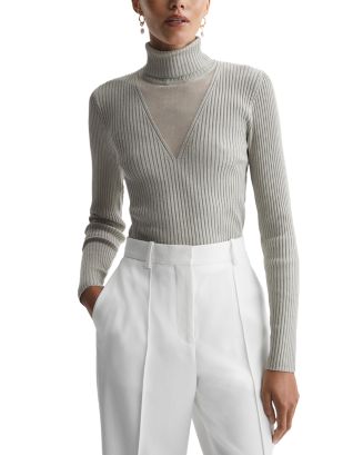 REISS Tanya Metallic Mesh Panel Top | Bloomingdale's