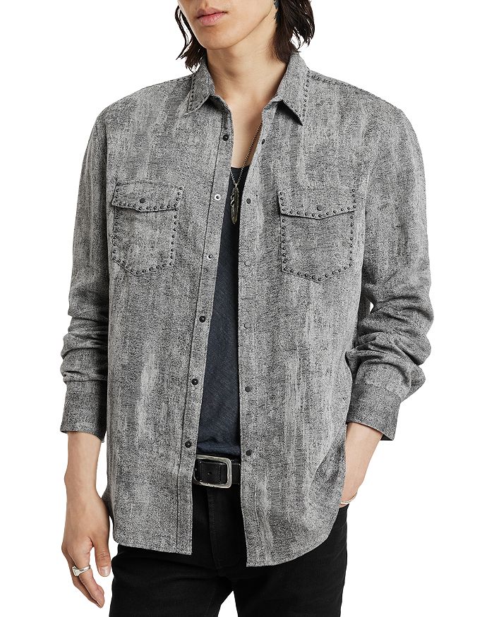 John Varvatos Stutsman Cotton & Linen Studded Slim Fit Button Down ...
