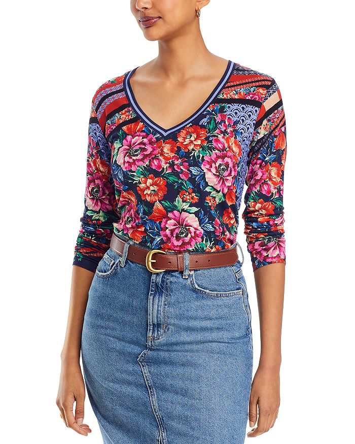 Johnny Was The Janie Long Sleeve V Neck Tee | Bloomingdale's