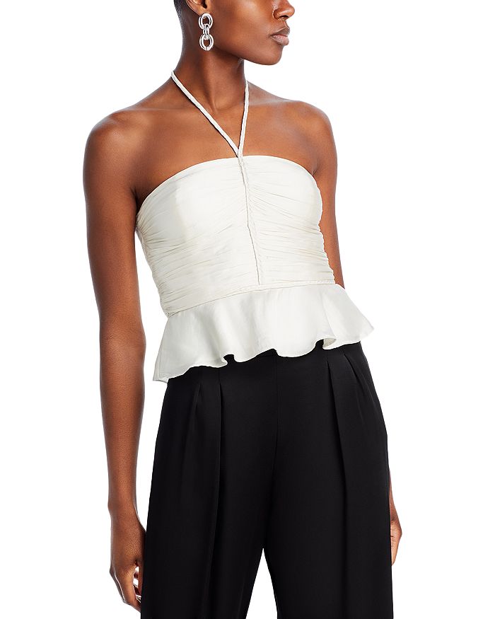 AQUA Ruched Ruffled Halter Top - Exclusive | Bloomingdale's