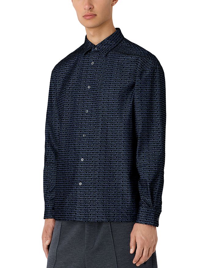 Emporio Armani Long Sleeve Lined Flocked Button Front Shirt ...