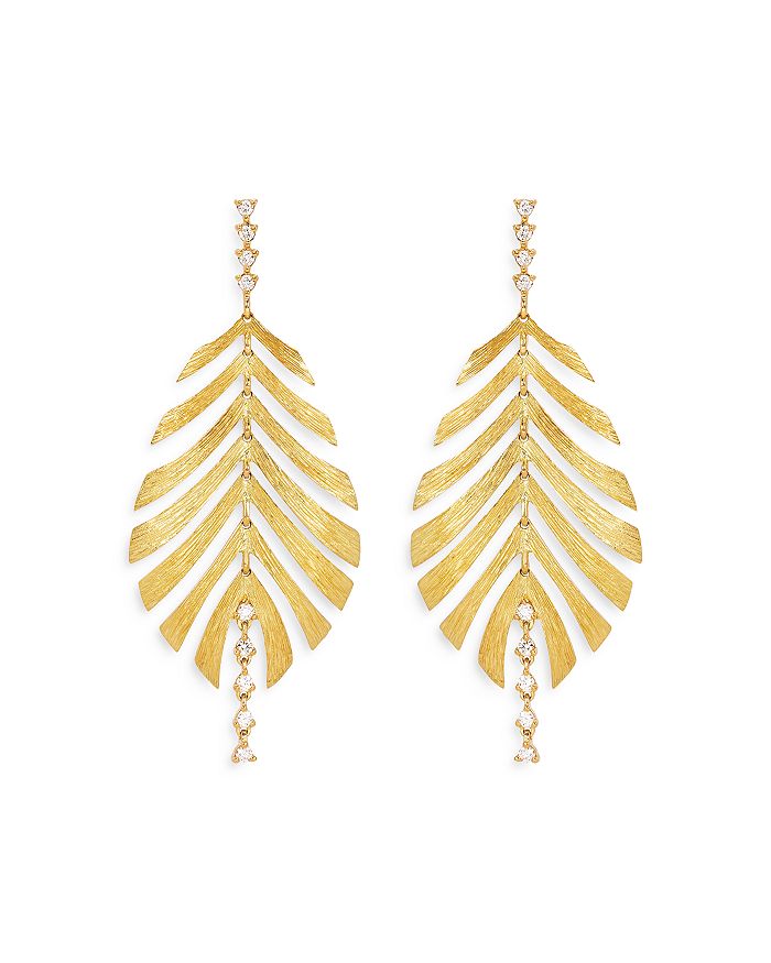 HUEB 18K Yellow Gold Bahia Diamond Palm Leaf Drop Earrings | Bloomingdale's