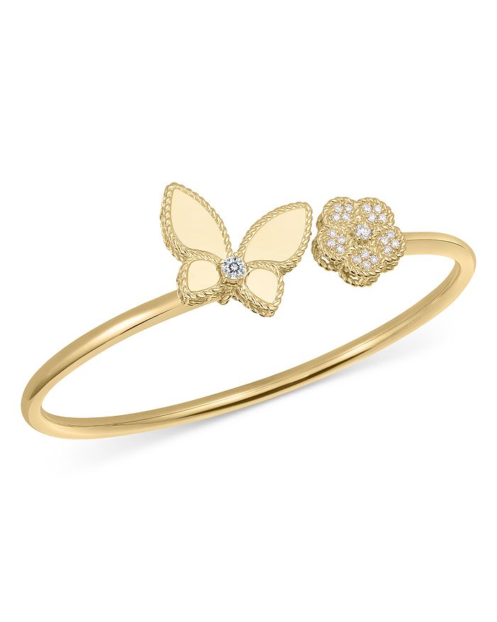 Roberto Coin 18K Yellow Gold Daisy & Butterfly Diamond Bangle Bracelet ...